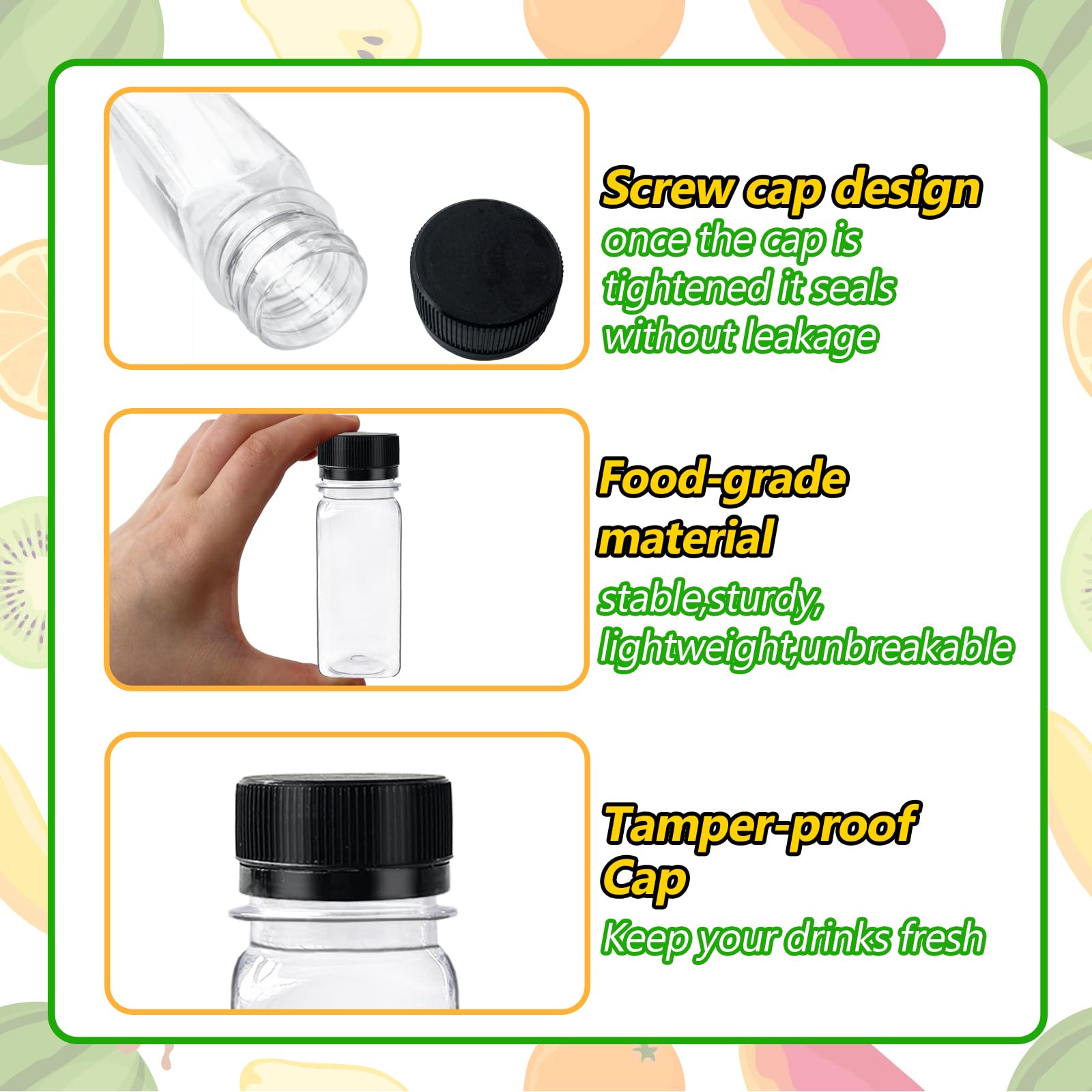 Haawooky 30PCS 2oz Small Plastic Shot Bottles with Caps,Reusable Clear Juice Containers,Empty Plastic Containers with 10 Funnels for Ginger Shots,Liquids,Beverages