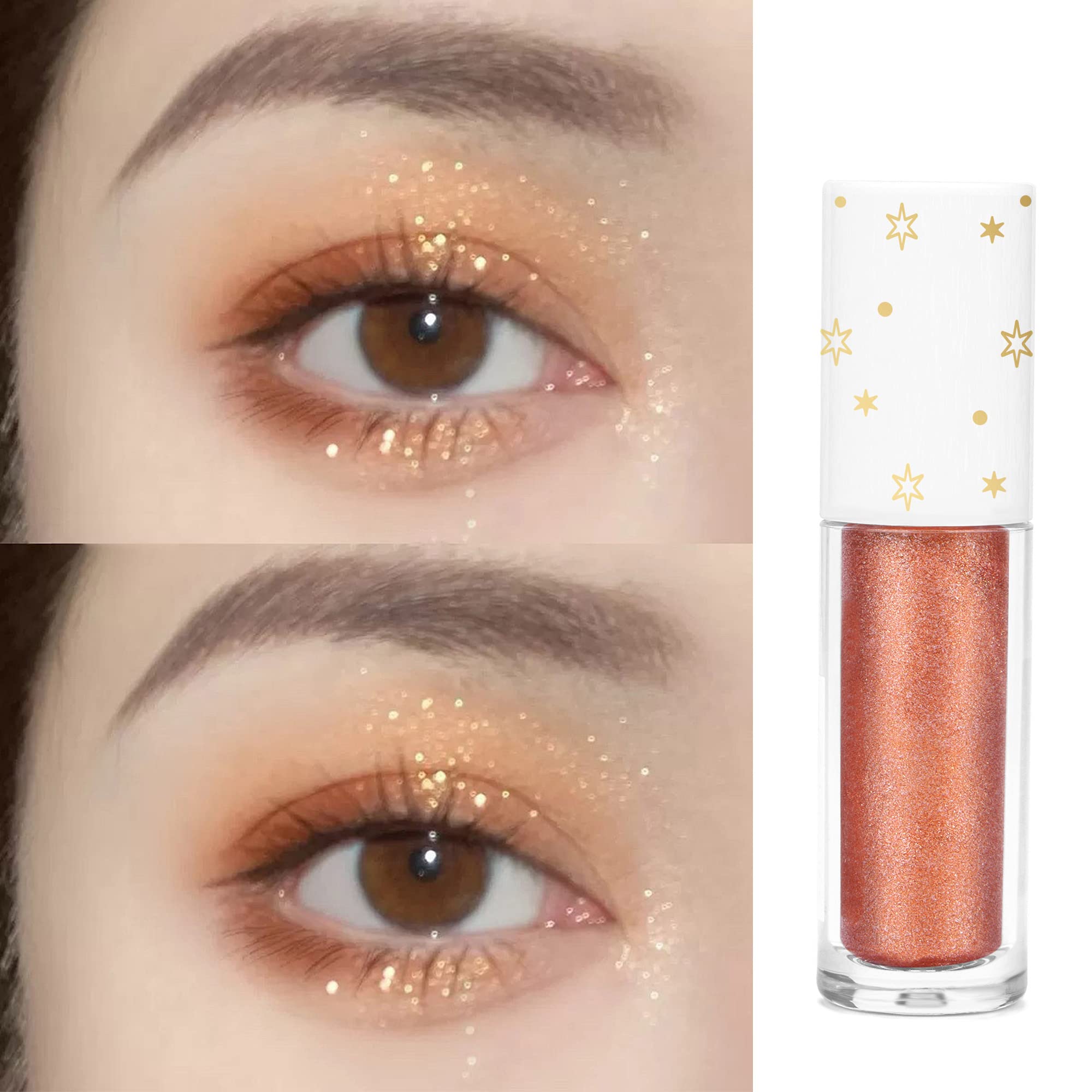 Geeneiya Korean Glitter Liquid Eye Shadow Gold Bling Eyeliner, Pigmented, Long Lasting, Quick Drying, Loose Glitter Glue for Crystals Eye Makeup (Romantic Champagne 02)