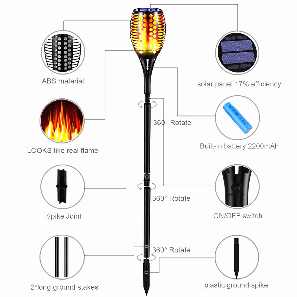 Topmante Upgraded Solar Torch Lights,96 LED Waterproof Flickering Dancing Flames Torches Light Outdoor Solar Landscape Decoration Lighting Auto On/Off Pathway Lights for Garden Patio Yard(4 Pack)