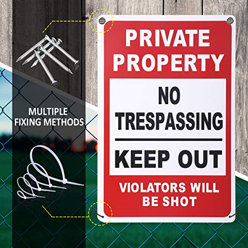 HANTAJANSS No Trespassing Sign Private Property Keep Out Warning Metal Sign, Retro Safety Tin Signs for Outdoors Use, Yard, Farm, Fence, Home