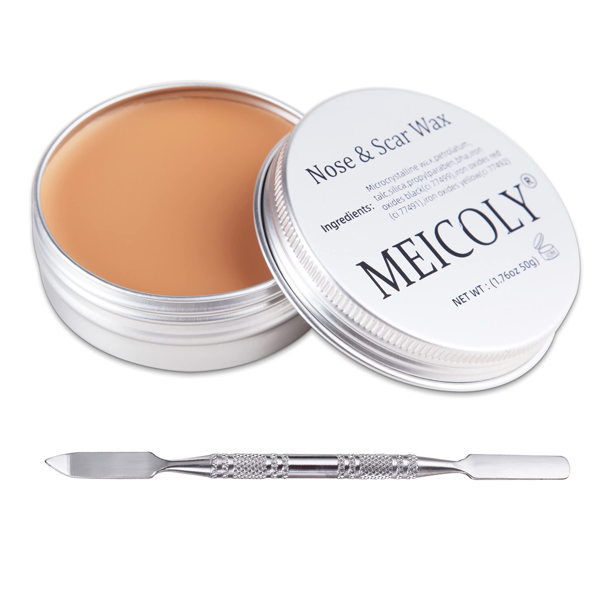 MEICOLY Scar Wax Kit with Spatula,Fake Nose Putty for Santa Christmas Makeup,SFX Scar Makeup,Fake Scar Modeling Wax for Realistic Scar,Wound and Cut,Halloween Special Effects Makeup,Light,(1.67Oz)
