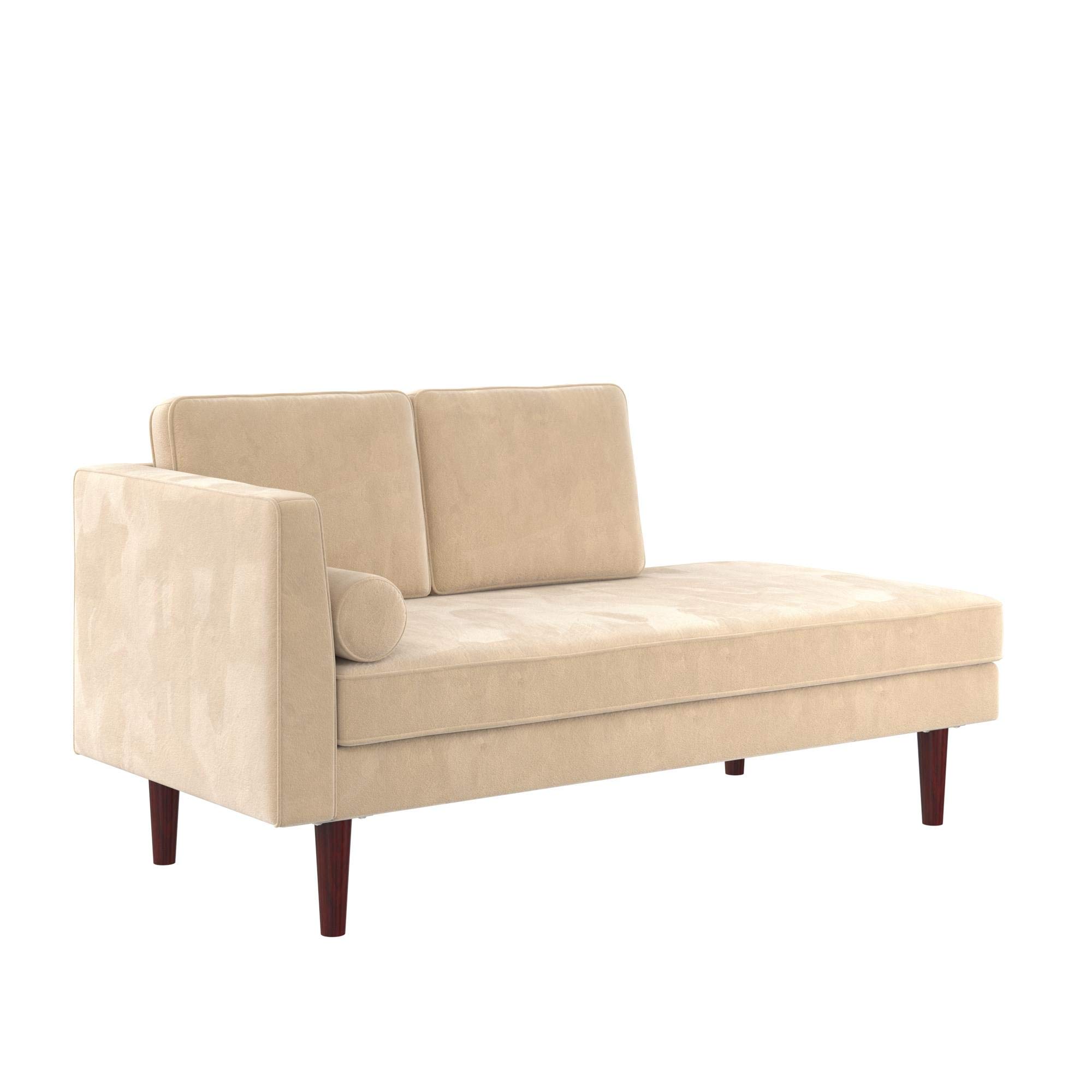DHP Nola Mid Century Modern Upholstered Daybed and Chaise Lounger, Ivory Velvet