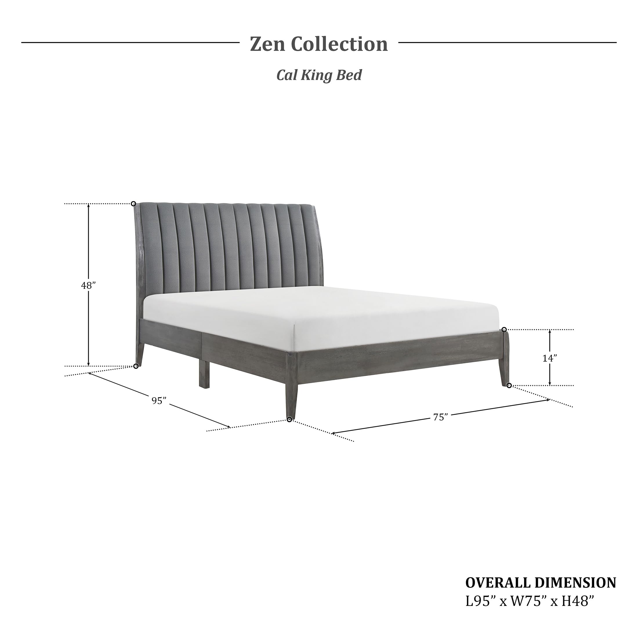 Lexicon California King Bed Frame with Vertical Channel Tufted Velvet Headboard, Modern Bed Frame, Wood Platform Bed, No Box Spring Needed, Easy Assembly, Grey
