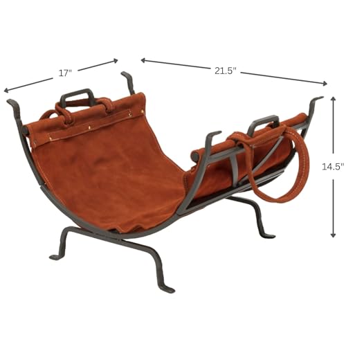 Uniflame Olde World Iron Firewood Log Holder with Suede Leather Carrier