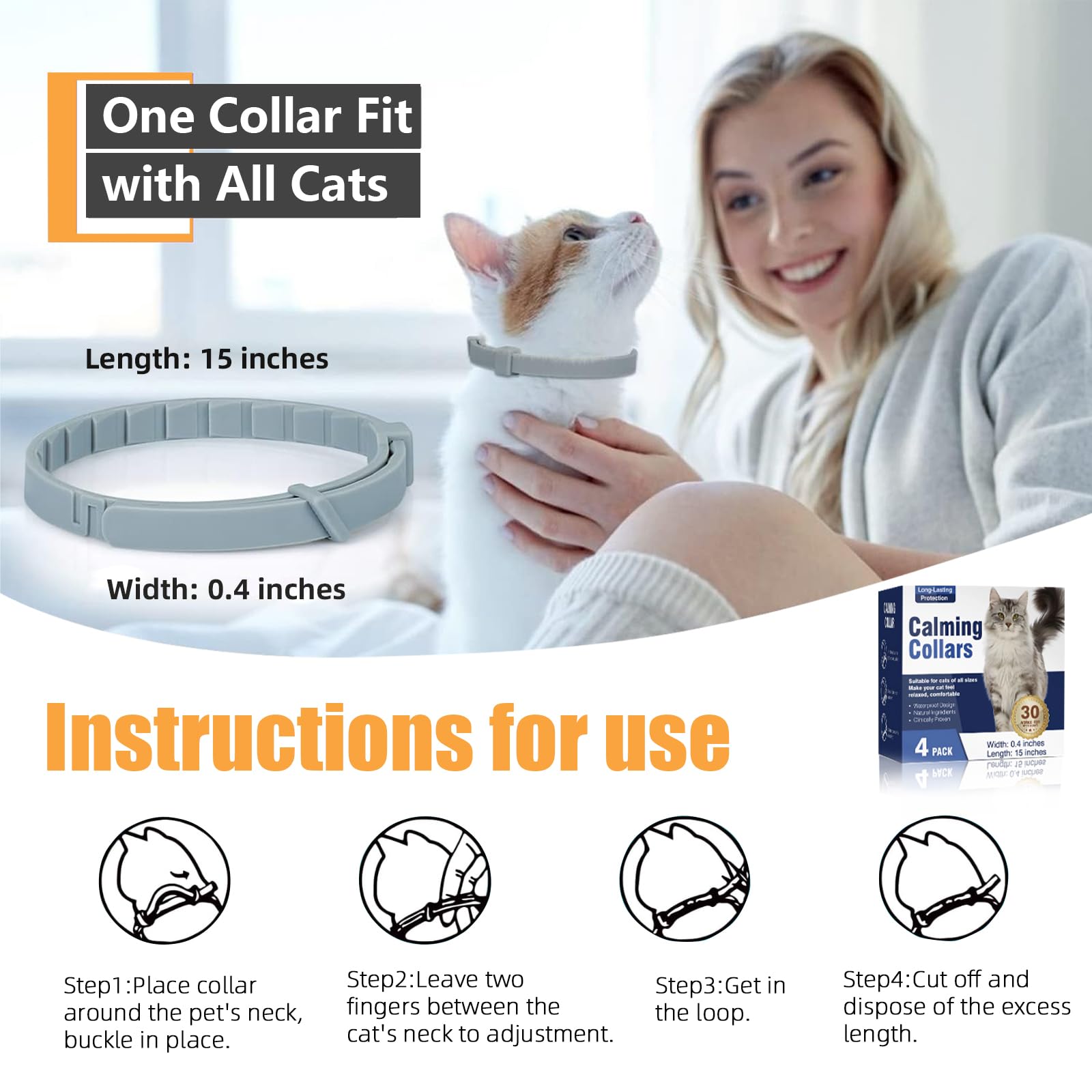 Nupec Calming Collar for Cats,Cat Pheromone Collar4-Pack,15-Inch Length-Adjustable, Cat Calming Collar Can Quickly Help Cats Overcome Anxiety,Stress Relief Time Lasts 30 Days Effective