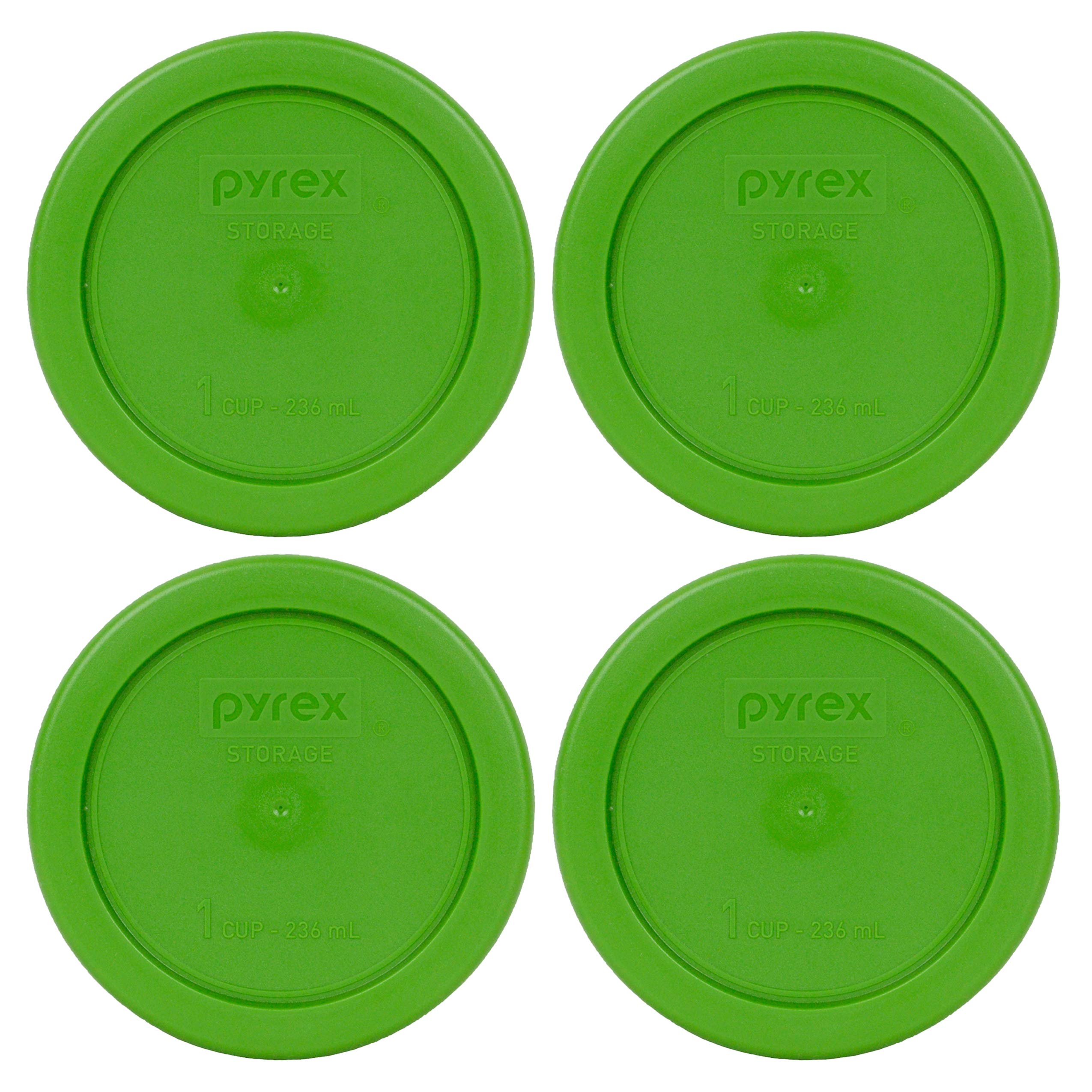 Pyrex 7202-PC 1 Cup Lawn Green Round Plastic Food Storage Lids - 4 Pack Made In the USA