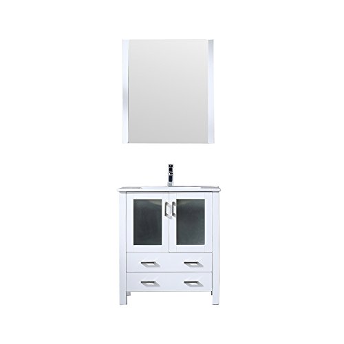 Lexora Volez 30 in W x 18.25 in D White Bath Vanity, White Ceramic Top and 28 in Mirror