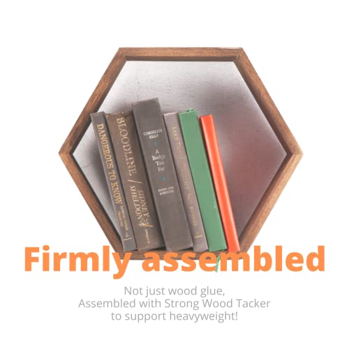 IZB HOME Hexagon Shelves Honeycomb Shelves - Hexagon Floating Shelves Set of 3 Hexagon Shelf, 3 Movable Mid Plates Included - Natural Torched Brown