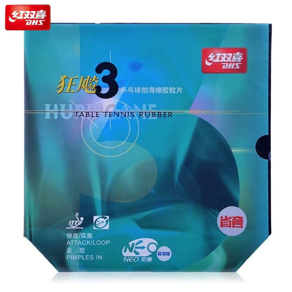DHS NEO Blue-Sponge Hurricane 3 (Province, Professional) (Black; 2.1 mm / 2.15 mm; 39 °, 40 ° or 41°) Table Tennis Rubber, (Black / 39°, 2.15 mm)