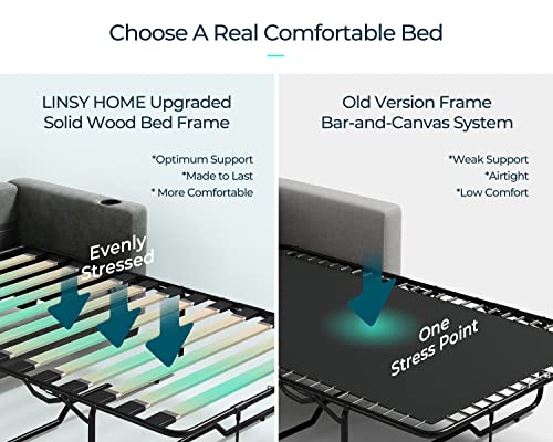 LINSY HOME Pull Out Sofa Bed, 2-in-1 Convertible Sleeper Couch with Memory Foam Mattress, Two Seat Loveseat Sleeper Sofa Bed for Living Room, Dark Grey, Full Size