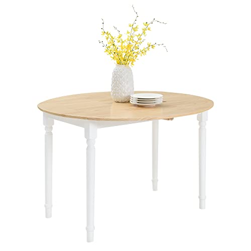 MUSEHOMEINC Farmhouse Folding Dinning Table, Round Table, Dinning Tables for Small Spaces,Drop Leaf Extendable Oval Top Kitchen Table,Space Saving Kitchen Table Dining Room,Living Room