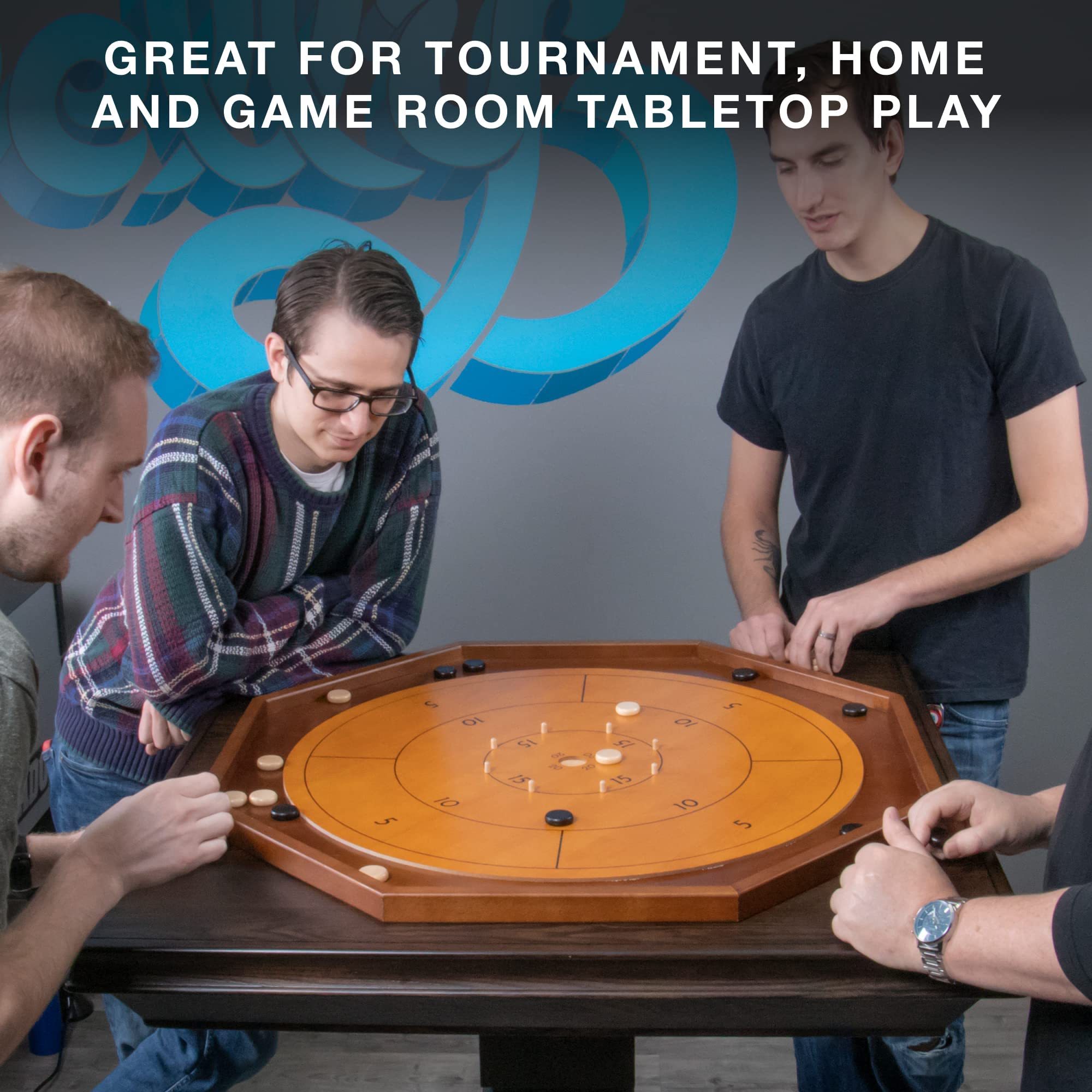 Tournament Crokinole & Checkers | Classic Dexterity Board Game for Two Players | 24 Black & White Discs & Game Board | 27 Inch