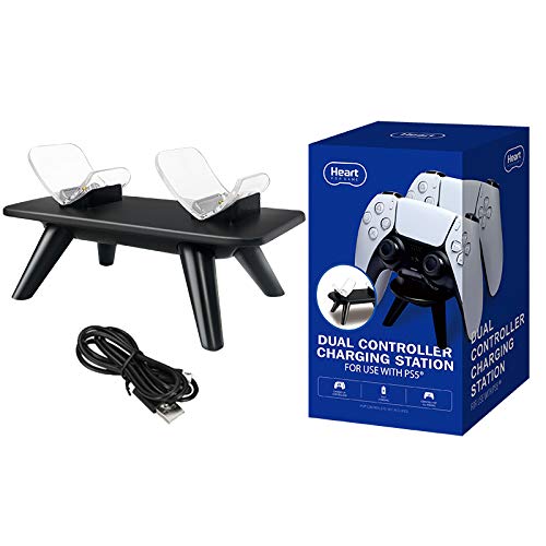Controller Charger for PS5, Click in Fast Dual Charge Station Stand Dock with Fashion Blue LED Projection Light for Playstation 5 Controllers