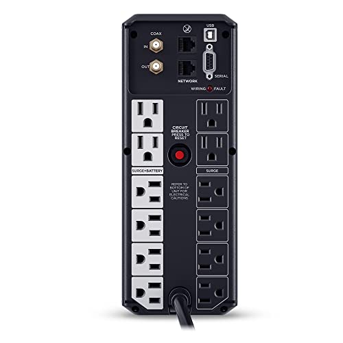 CyberPower CP1500AVRLCD3 Intelligent LCD UPS System, 1500VA/900W, 12 Outlets, 2 USB Ports, AVR, Mini Tower, Black