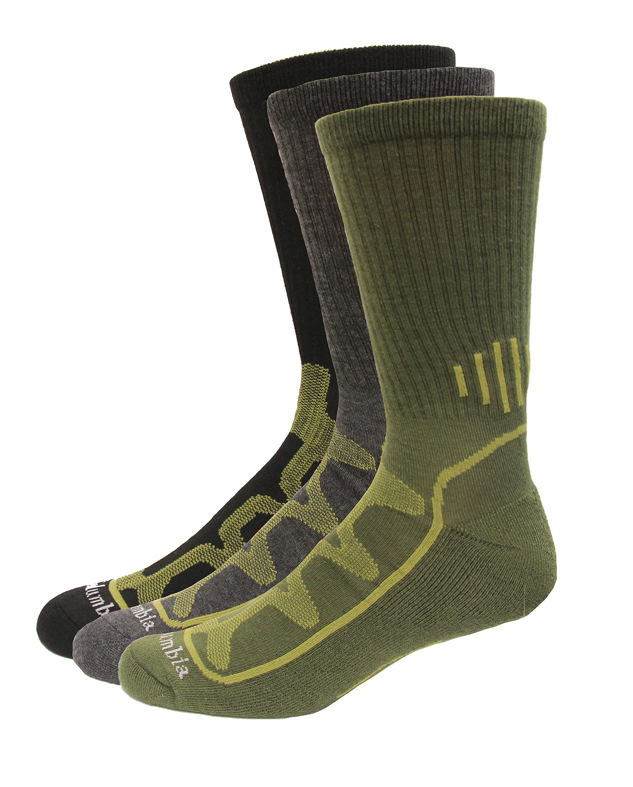 Columbia Light-Weight, Half Cushion, Mesh Vent, Poly Crew, Nori asst, Men 6-12, 3 Pair