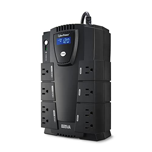 CyberPower CP825LCD Intelligent LCD UPS System, 825VA/450W, 8 Outlets, Compact