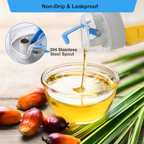 CHEFTOON Oil and Vinegar Dispenser Set,2 Glass Oil Bottles with No Drip Spout,450ml Olive Oil Bottle,Ideal Kitchen Oil Dispenser