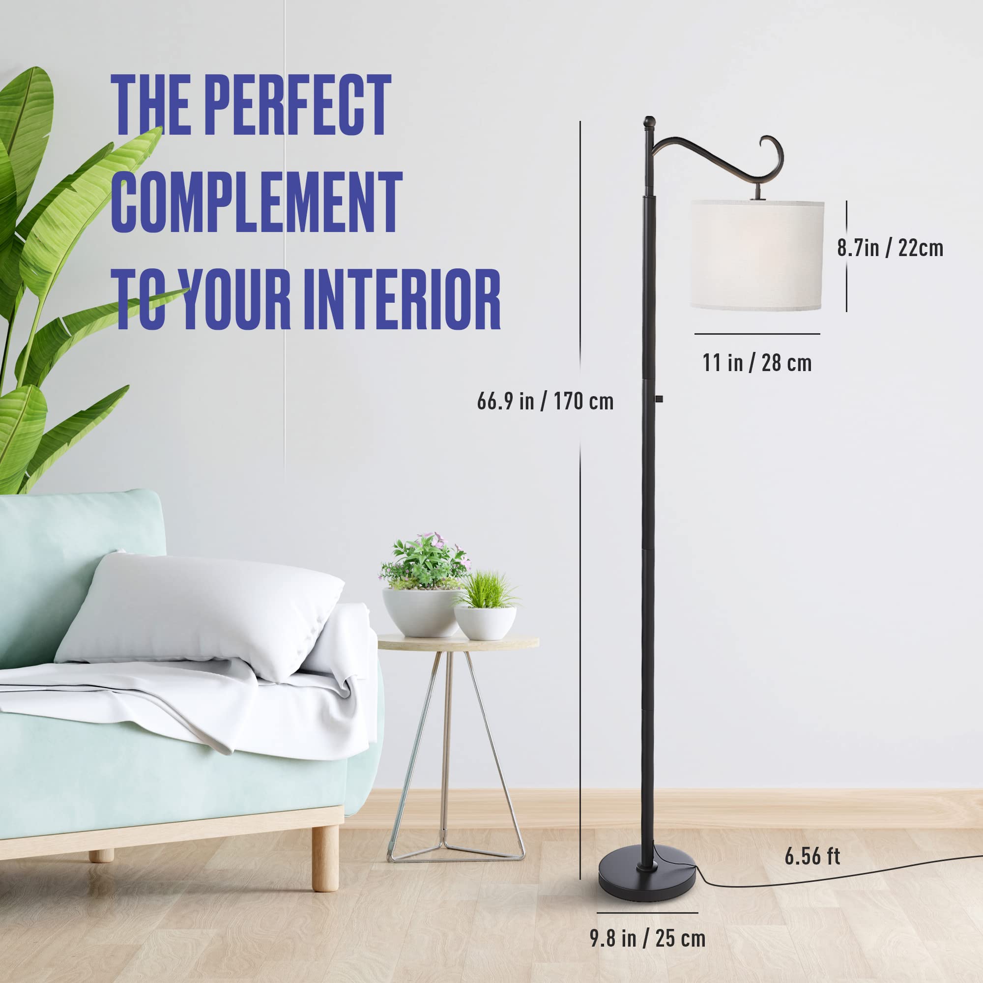 Dimmable Arc Floor Lamp - Standing Lamp with Dimmer for Living Room, Bedroom, Office - Black Arched Tall Lamp with Beige Linen Shade (LED Bulb Included)