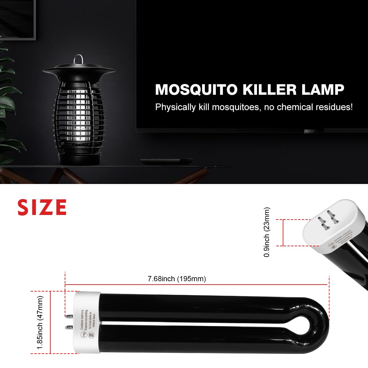 Hodiax 15W Bug Zapper Replacement Light Bulb Compatible for Stinger FP15, UV15, UV15BL 4-Pin Based Bulb Tube, 15W Electric Insect Zapper with 8" Lamp (1, Black)