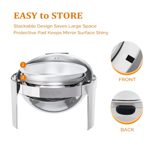 ROVSUN Roll Top Chafing Dish Buffet Set,6 Quart Round Stainless Steel Chafer for Catering,Buffet Servers and Warmers Set with Glass Window for Wedding, Parties, Banquet, Events,Graduation