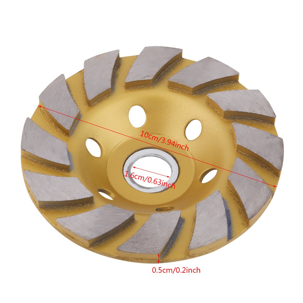 Diamond Grinding Cup Wheel Disc, 10cm Diamond Segment Grinding Wheel Disc 6 Holes, 10cm Outer Diameter and 1.6cm Inner Grinding Wheel for Marble Concrete Stone