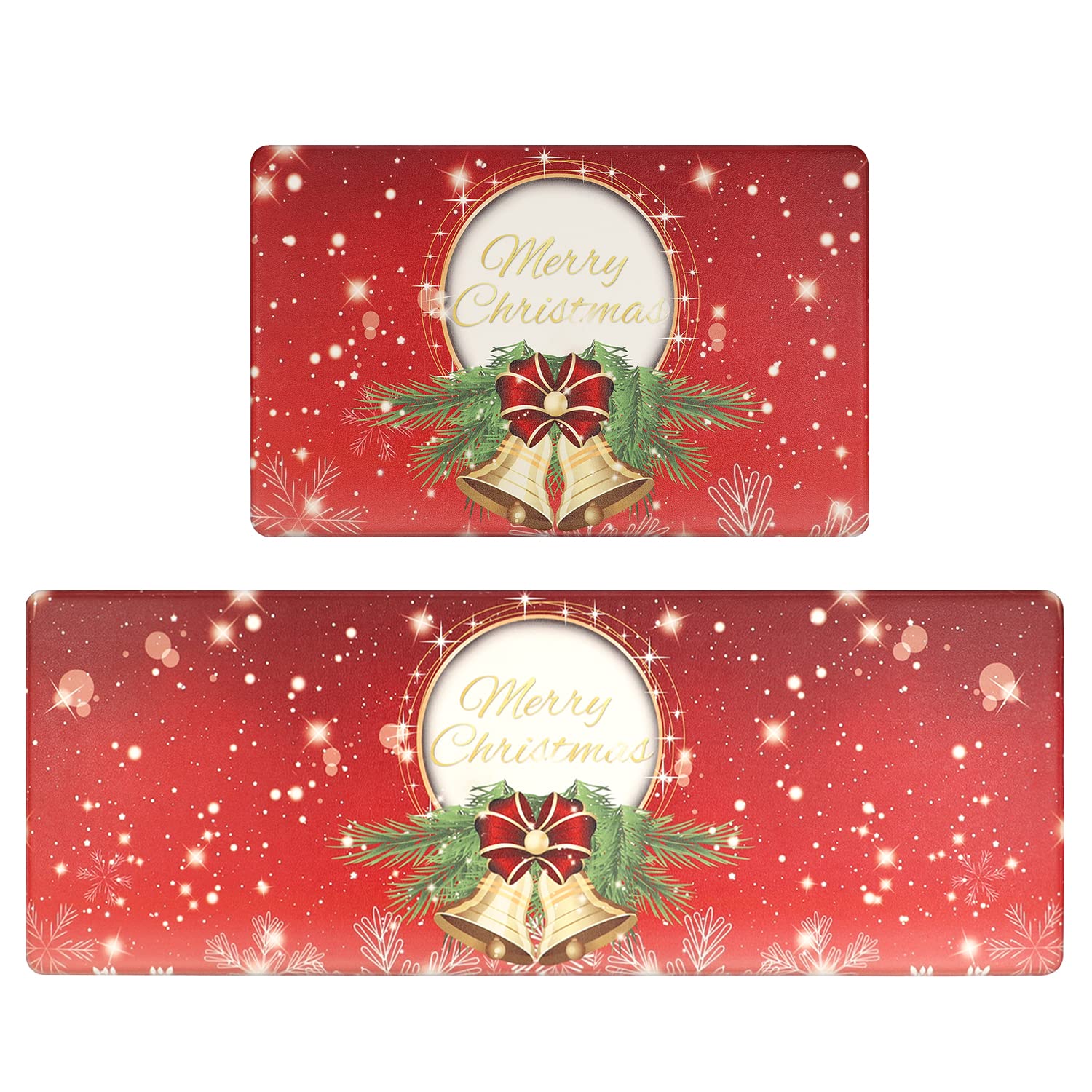Falflor Christmas Kitchen Rugs and Mats 2PCS Cushioned Anti-Fatigue Kitchen Floor Mats Waterproof Standing Mats for Sink Kitchen Floor Landury
