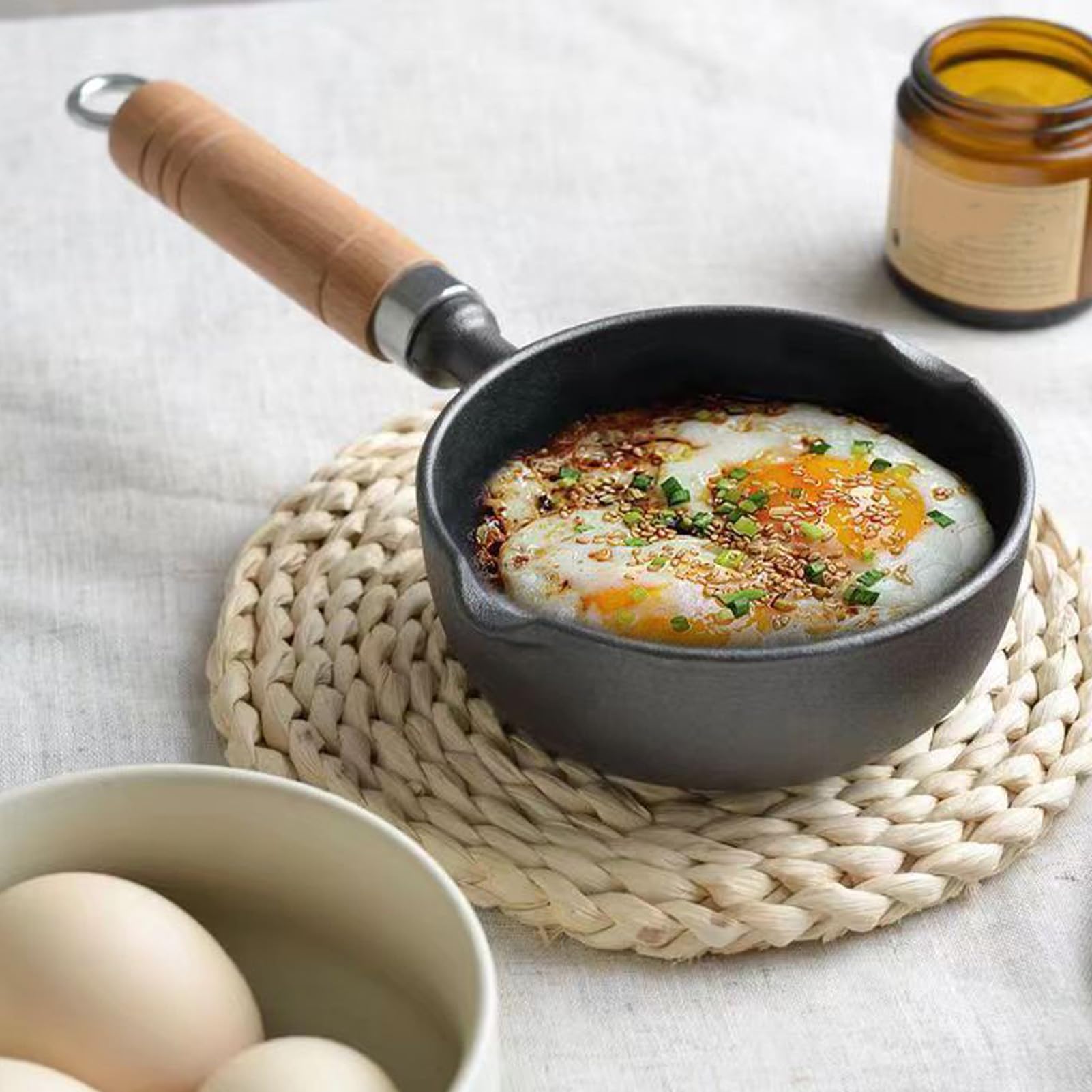 Melting Pot Cast Iron Sauce Pan, Multi Functional Cooking Even Heat Distribution Kitchen Cast Iron Butter Warmer Pot Baking Heating Holder Cheese Heating Pot