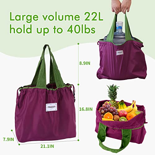 MVSCOCEAN Reusable Grocery Bags, Colorful Shopping Bags,Machine Washable,Foldable,Durable,Lightweight,Set of 3 (Fuchsia,Lake Blue,Purple)