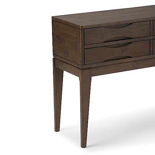 SIMPLIHOME Harper SOLID WOOD 40 inch Wide Mid Century Modern Hallway Console Sofa Entryway Table in Walnut Brown with Storage, 4 Drawers , for the Living Room, Entryway and Bedroom