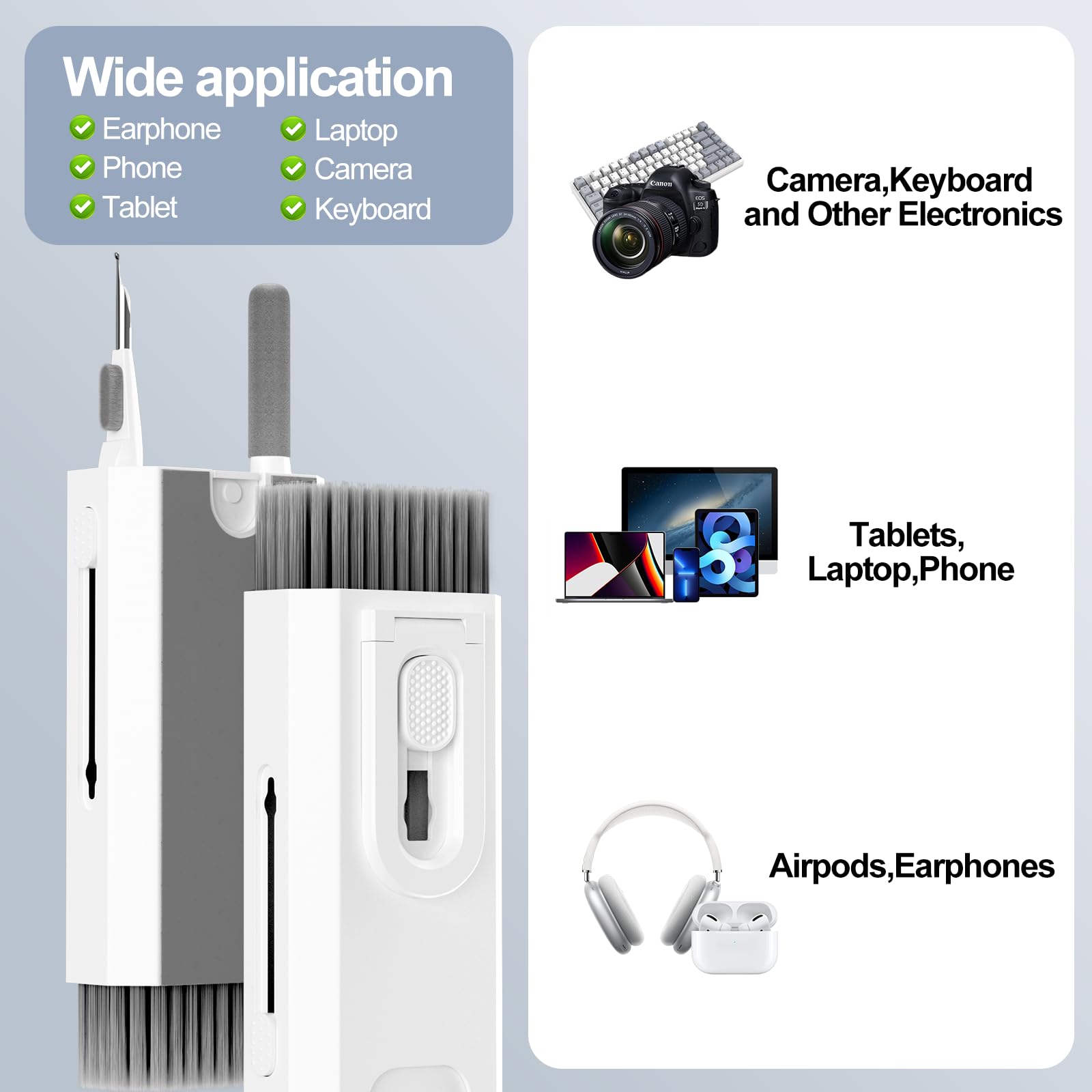 EMART Airpod Cleaner Kit, 8 in 1 Cleaning Kit for Airpods Pro 1 2 3, Laptop, Keyboard, Earbud, Phone Cleaner Tools, Extra Plus 2pcs Cleaner Cloth for Screen (White)
