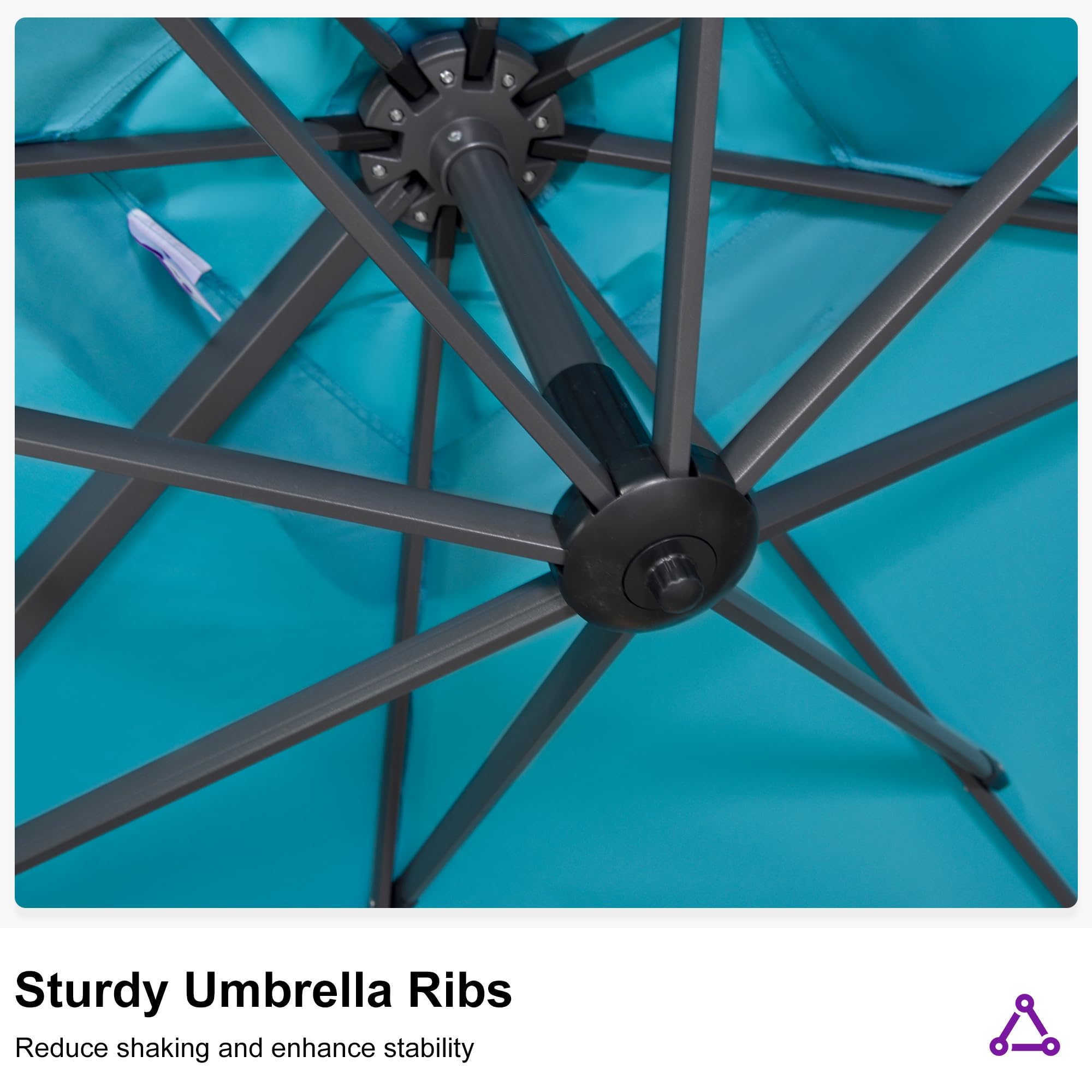 PURPLE LEAF 11.5' X 11.5' Telescopic Patio Umbrella Outdoor Cantilever Umbrella Square Up Down Lifting Offset Umbrella with 360-degree Rotation for Garden Deck Pool Patio Turquiose