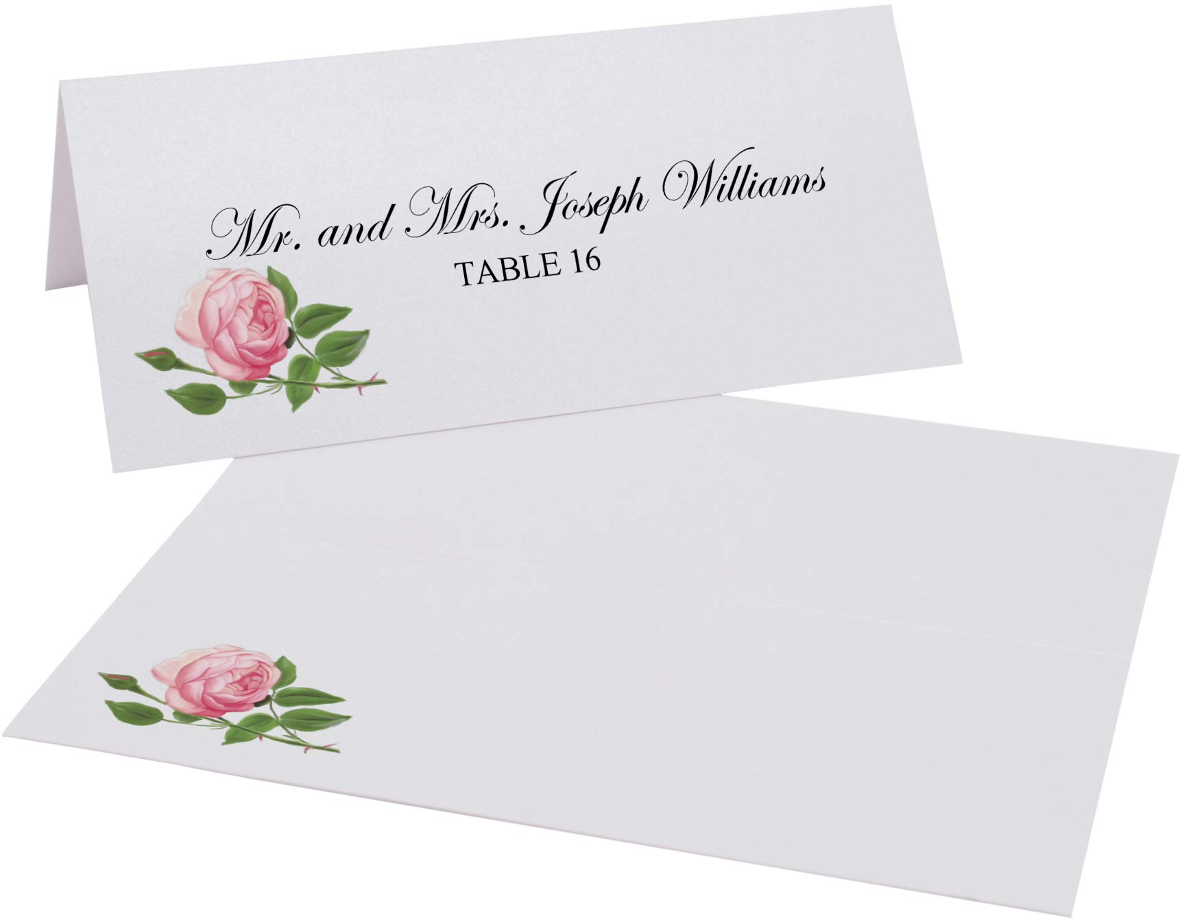 Pink Tea Rose Printable Place Cards, Set of 60 (10 Sheets), Laser & Inkjet Printers - Wedding, Party, Dinner, and Special Events - Made in the USA