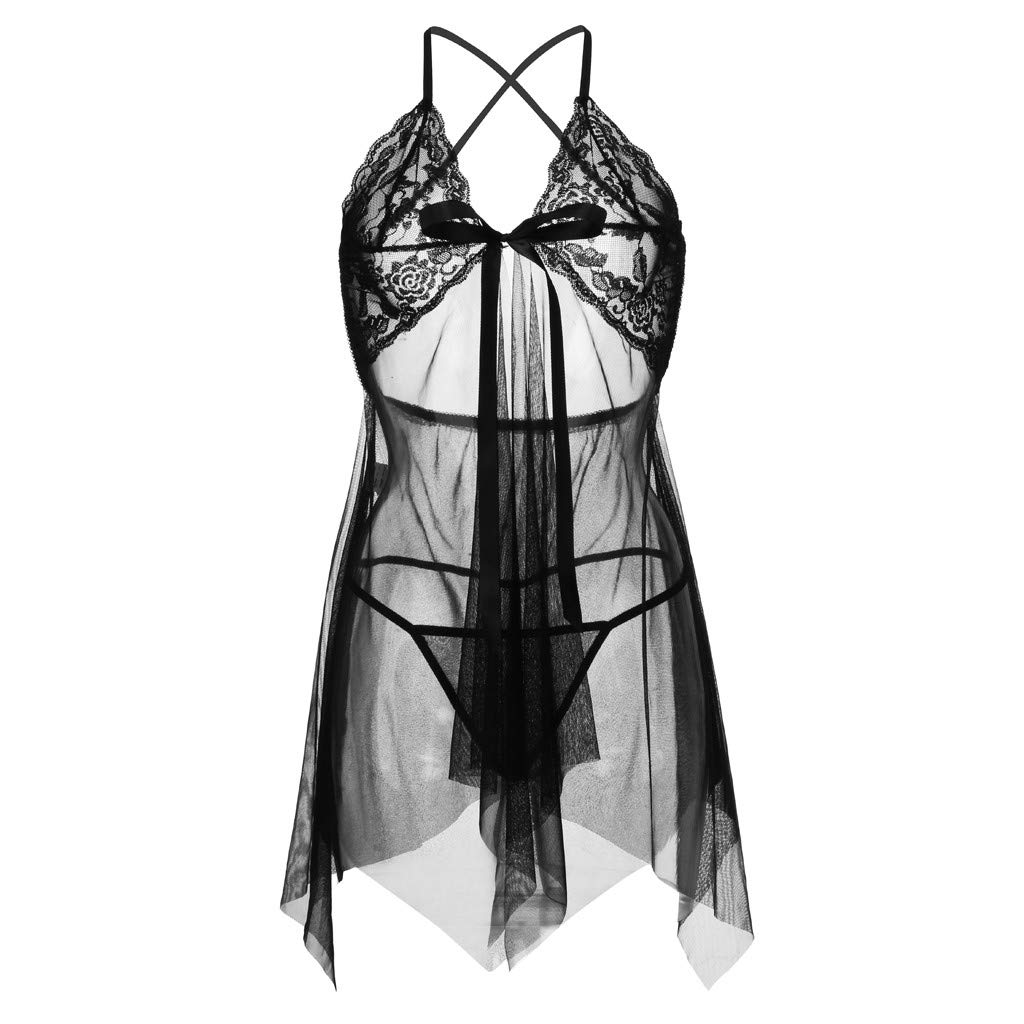 Toxz New Women Sexy Lingerie Screen Perspective Backless Sling Lace Underwear Pajamas,Chemise Teddy Babydoll,Deep V Sheer Perspective Floral Embroidered