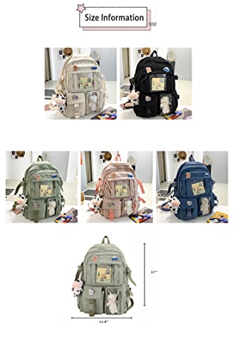MWZING Kawaii Backpack with Lunch bag Kawaii Shoulder Bag Cute Aesthetic Backpack with Cute Pin Accessories Plush Pendant PINK