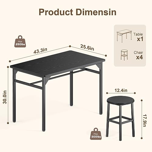 Qsun 5-Piece Dining Table and Chairs Set for 4, Kitchen Table Set for Kitchen, Dining Room, Breakfast Nook and Home Bar, Dining Table Set for Small Apartment, Black