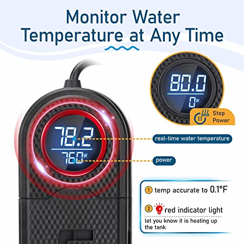 hygger Updated Energy Saving Titanium Aquarium Heater Digital Submersible 500W Tank Heater for 60-120 Gallon Auto Shut Off Overheat Protection