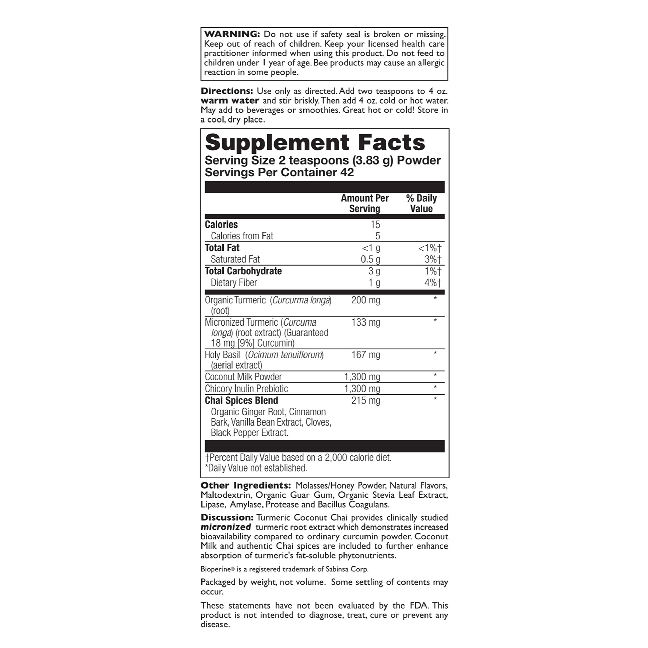 Turmeric Coconut Chai Drink Mi : 41334: PWD, Chai Spice (Jar) 5.68oz