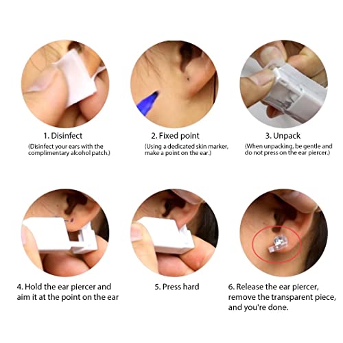 Jamal Ear Rings Studs with Piercing Gun Disposable Sterile Body Ear Nose Piercing Kit Tool with Stud Safety Portable Ear Piercing Kit 1 unit (Nose Gold White)
