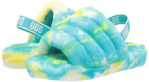 UGG Girls K Fluff Yeah Slide Marble Slipper, Oasis Blue/Sulphur, 6 Big Kid