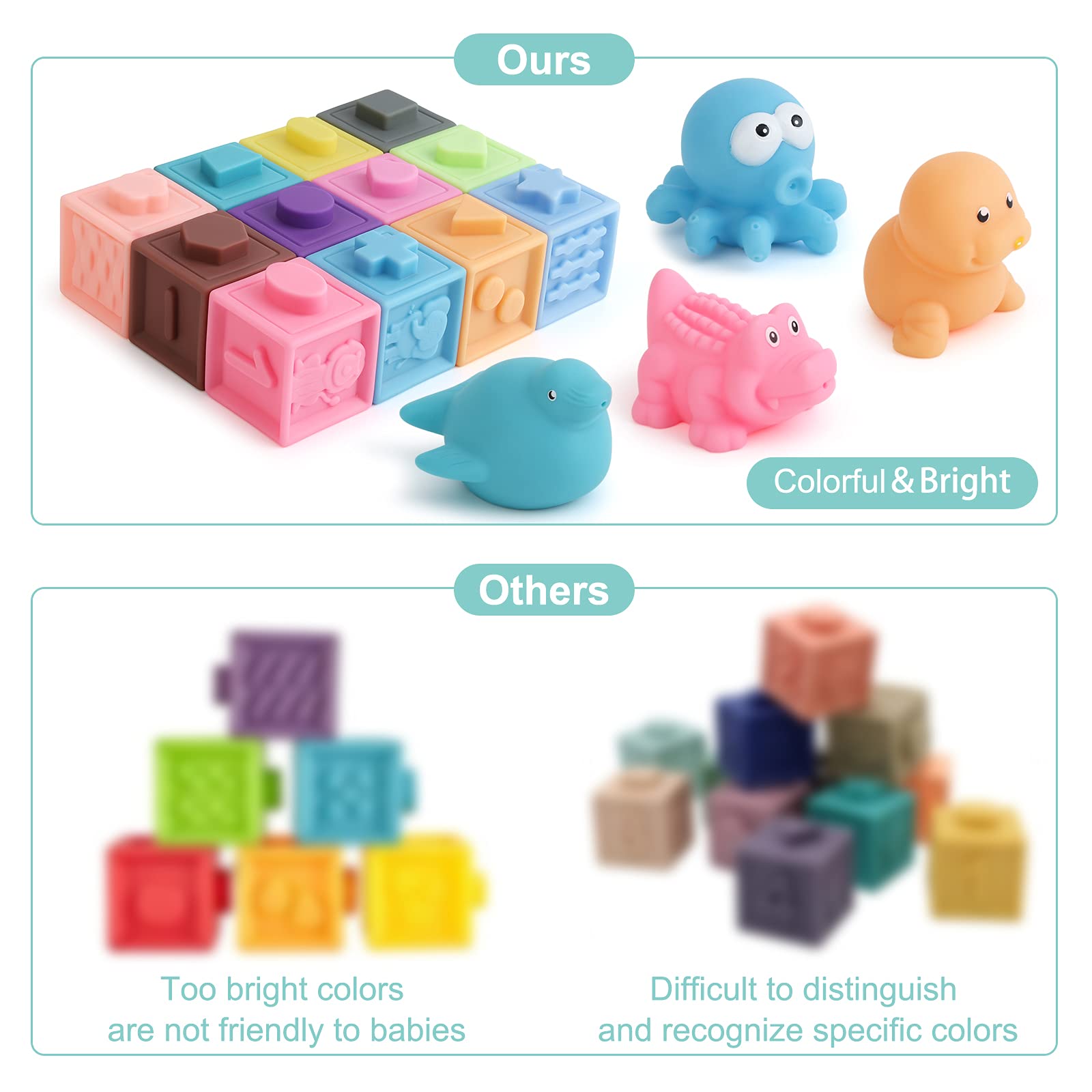 Yutin Soft Blocks for Babies, 16PCS Baby Stacking Building Block for Boys Girls, Squeezing Toy Christmas Easter Gift for Infants Toddlers 6 to 12 Months and Up