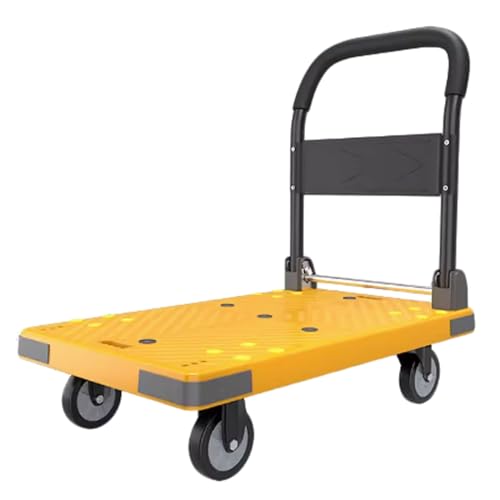 Generic Foldable Push Hand Cart Heavy Duty Platform Hand Truck Folding Flatbed Dolly Swivel Wheels Moving Trolley for Office Use,Can Hold 1000 Lbs (Yellow S)