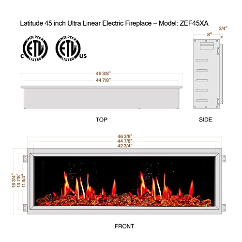 Litedeer Homes Latitude 45" Smart Electric Fireplace with App, Crackling Fire Sounds, Reflective Amber Glass, Black - ZEF45XA
