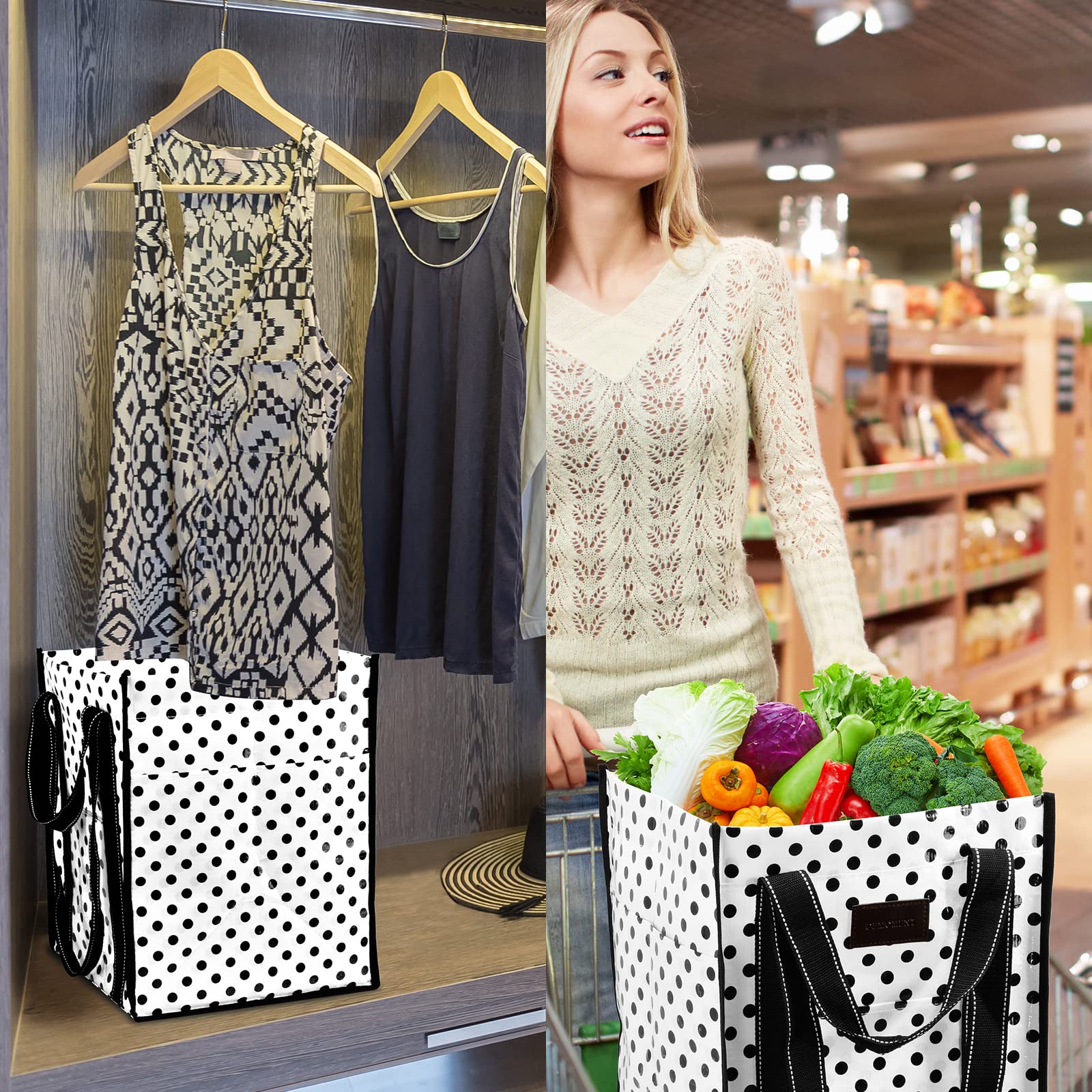 DEMOMENT Reusable Grocery Bags foldable With Pockets Reinforced Handles Bottom WaterProof For Shopping Beach Storage Carrier