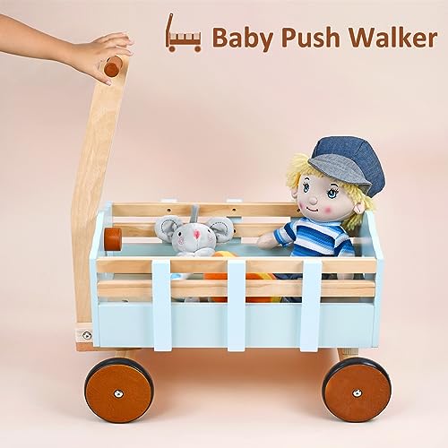 PairPear Wooden Push Wagon Toy,Kids Cargo Walker Cart Wagon Baby Walker for Toddlers,Push and Pull Toys Gift for Babies Boys and Girls.