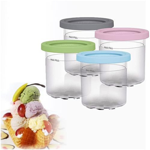 Creami Pints and Lids - 4 pack, for Ninja Creami,16 OZ Icecream Container Reusable,Leaf-Proof Compatible with NC299AMZ,NC300s Series Ice Cream Makers