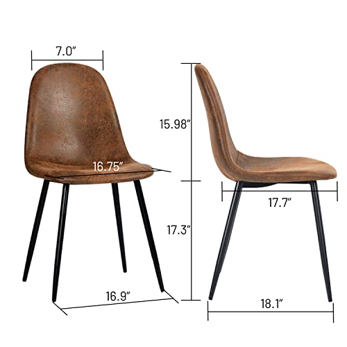 Zanzio Dining Chairs Set of 4 - Lounge Kitchen Chairs with PU Upholstered Seat Back Washable Kitchen Room Side Chair with Metal Legs for Living Room, Suede Brown