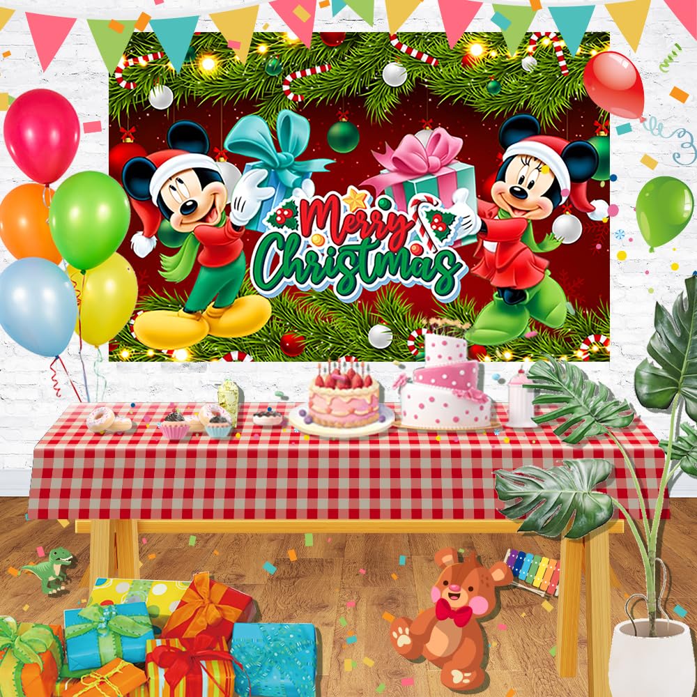 Christmas Backdrop for Mickey Mouse Christmas Party Decorations Christmas Background for Party Cake Table Decorations Xmas Theme Banner 5x3ft
