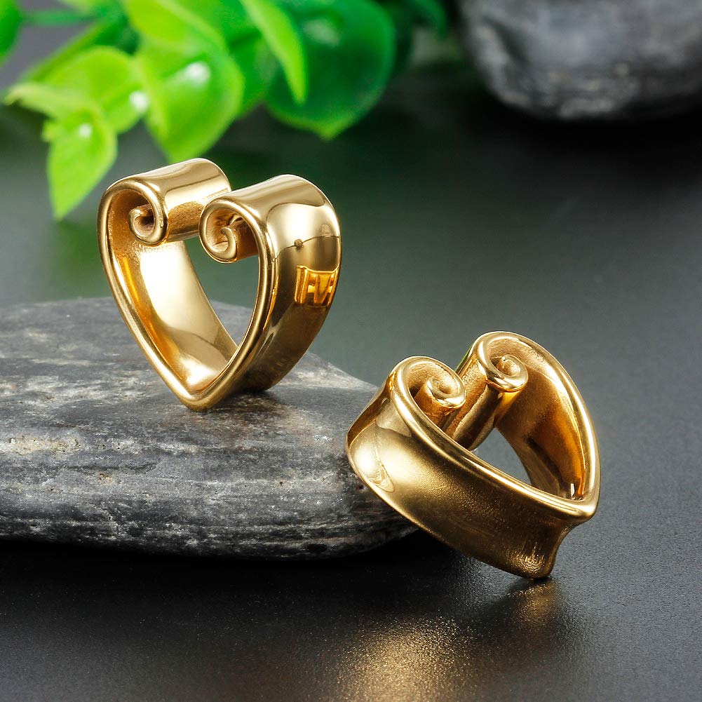 COOEAR 1 Pair Heart Ear Gauges, Upgrade Tunnels Piercing Plugs 2g, 00g to 30mm Expander Steel Stretchers Gift Packing.