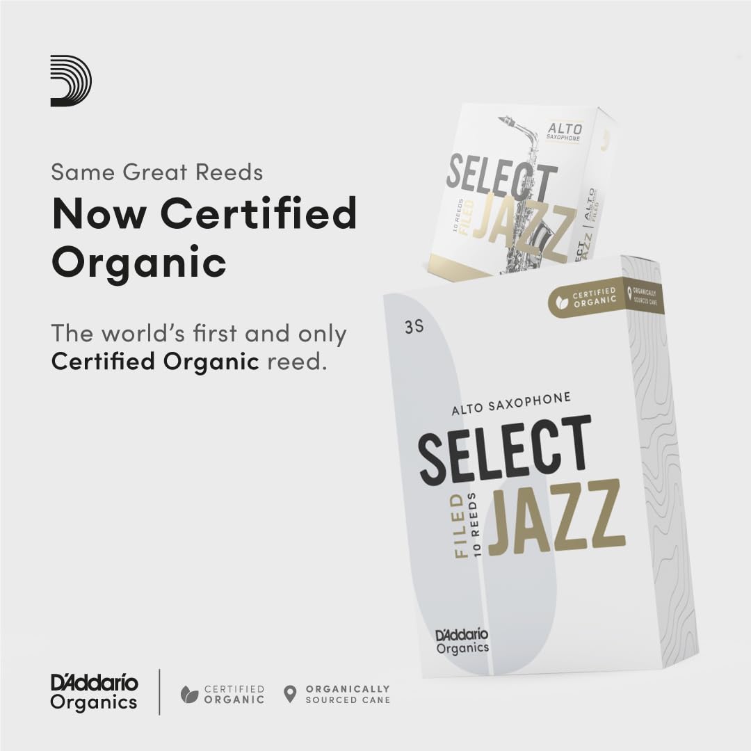 D'Addario Woodwinds Select Jazz Alto Sax Reeds, Filed, Strength 3 Medium, 10-pack