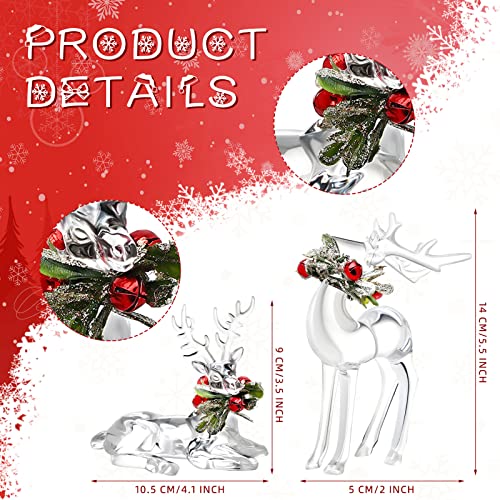 Queekay 2 Pcs Acrylic Christmas Reindeer Ornaments Clear Deer Figurine and Reindeer Table Top Decorations Holiday Table Centerpiece(Pretty Style)
